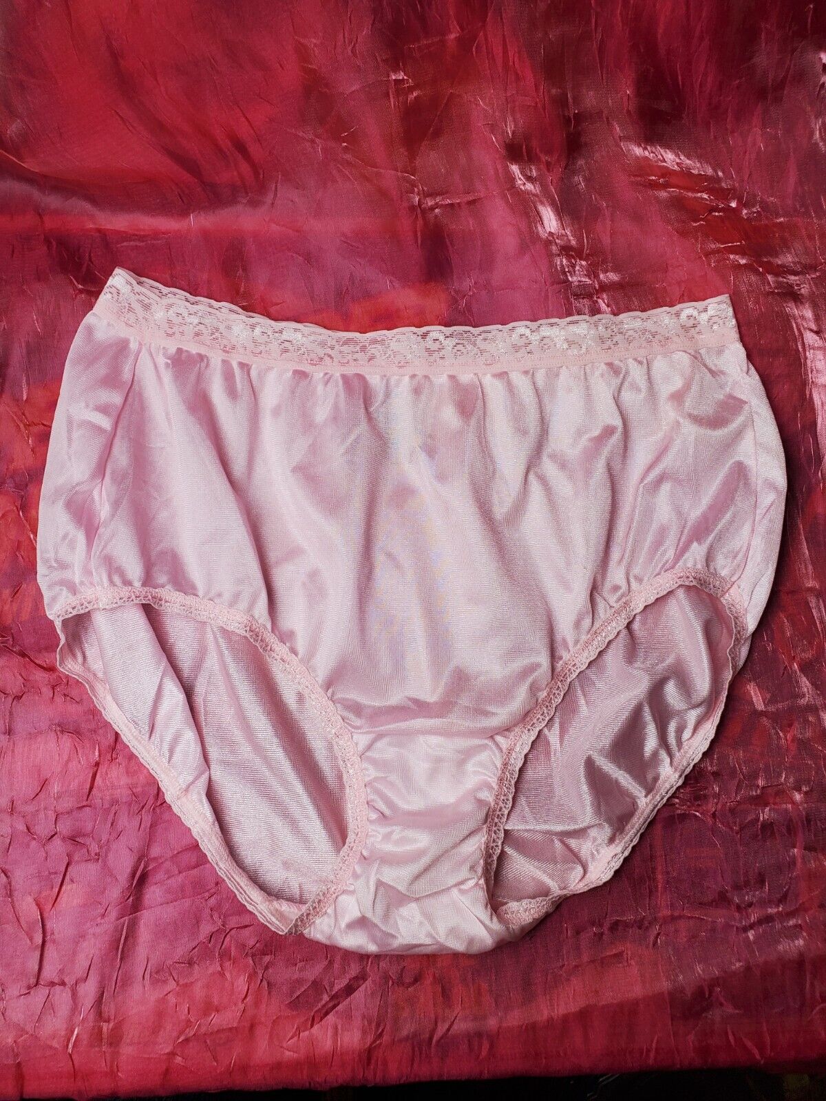Vtg Sheer Hi Panties Shiny Silky Nylon Gusset Lace Sz 8 Sissy Sexy