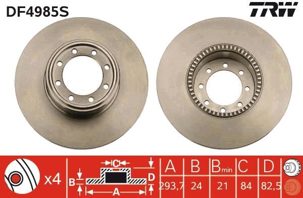 TRW Rear Brake Disc Rotors 294mm fits Iveco Daily DAILY 33S13, 35S13 ...