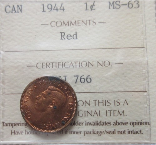 1944 Canada Small Cent Coin. ICCS MS-63 RED PENNY 1p 1c | eBay