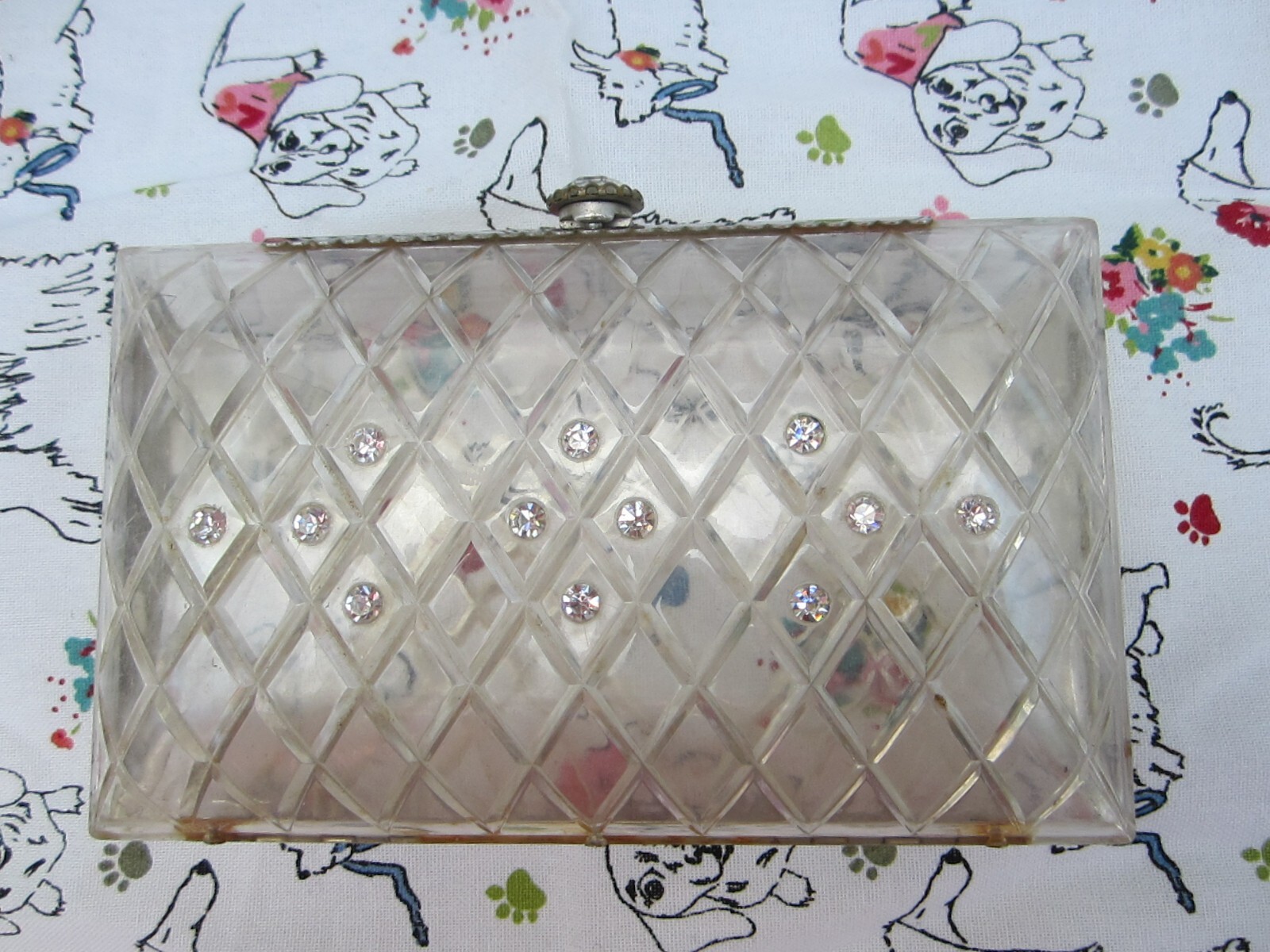 Vintage Clear Lucite Clutch Purse Rhinestones Accents - Gem