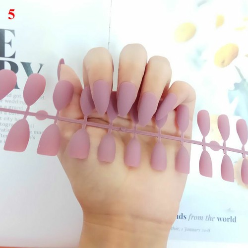 24 Pcs Matte Fake False Nails Tip Full Cover Reusable Ballerinas ...