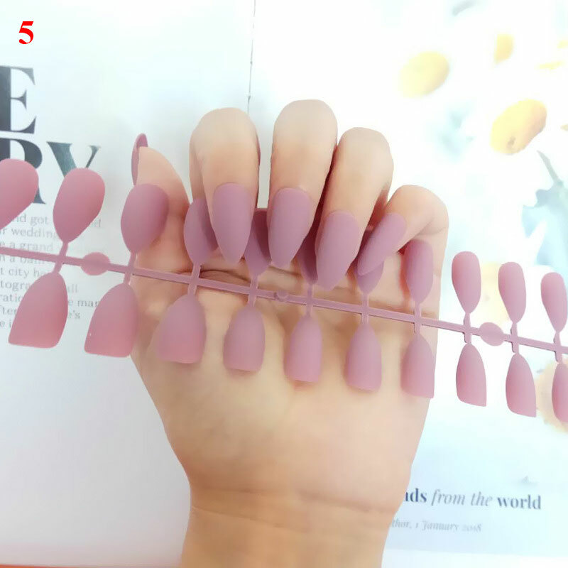 24 Pcs Matte Fake False Nails Tip Full Cover Reusable Ballerinas ...