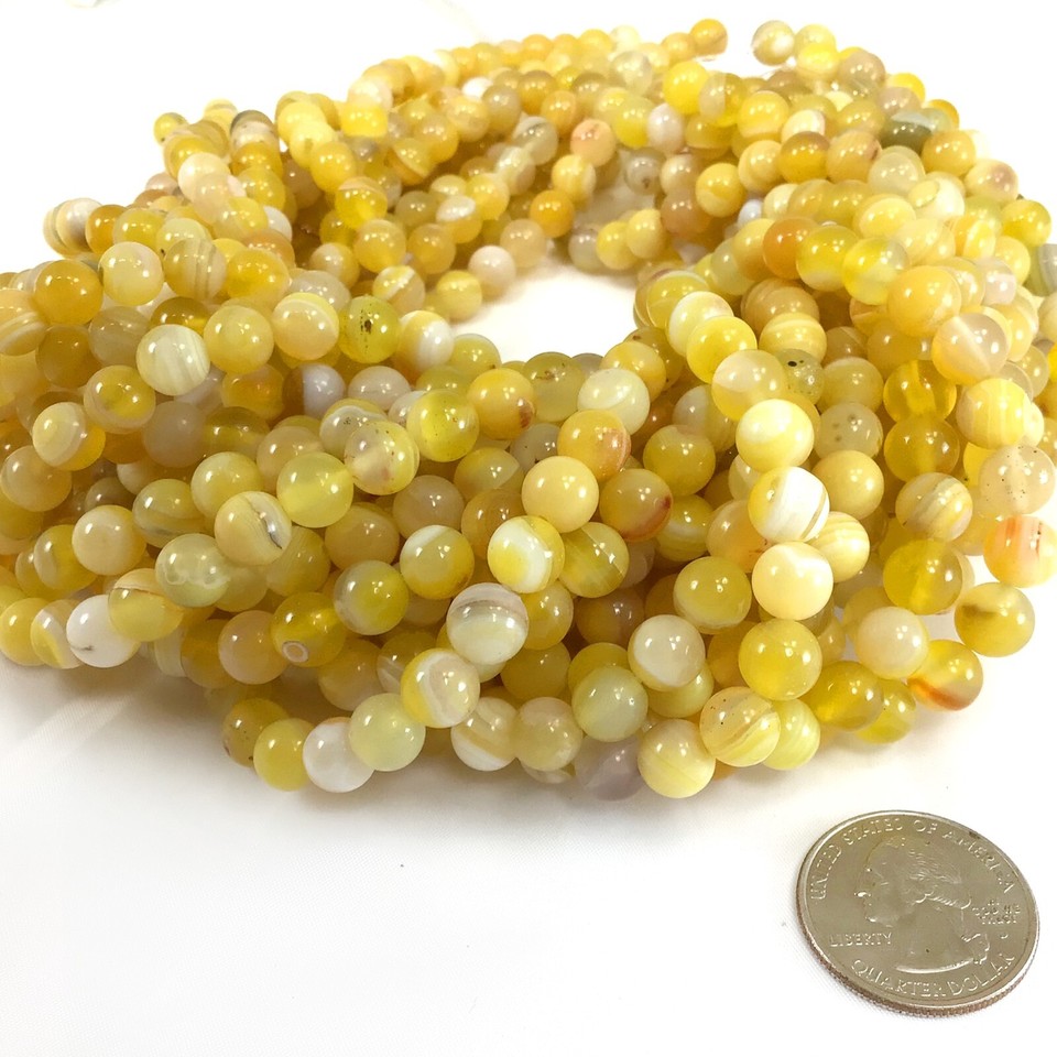 Natural Gold Yellow Stripe Agate Round Bead 15" Jewelry Making Gemstone ...