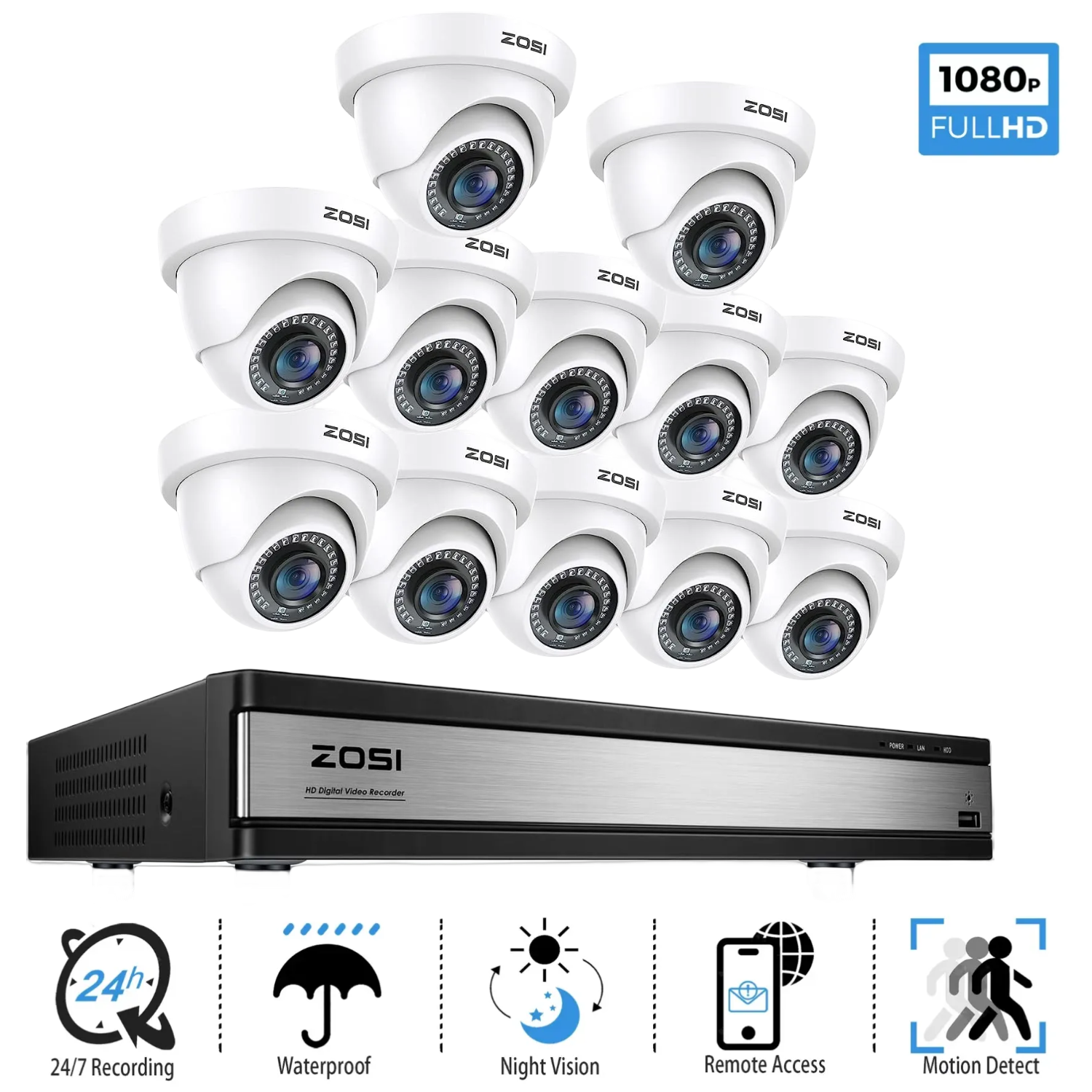 ZOSI 3K Lite 8/16CH DVR 2MP Security Camera System Human Alerts 24/7 View IP66 | eBay
