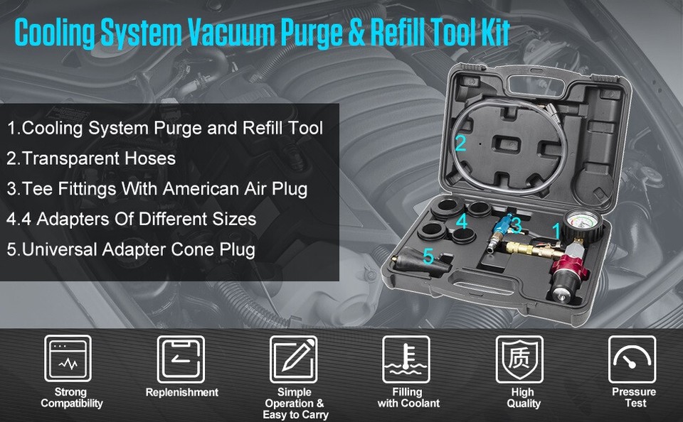 Universal Coolant Vacuum Refill Kit Radiator Coolant Filler Bleeder ...