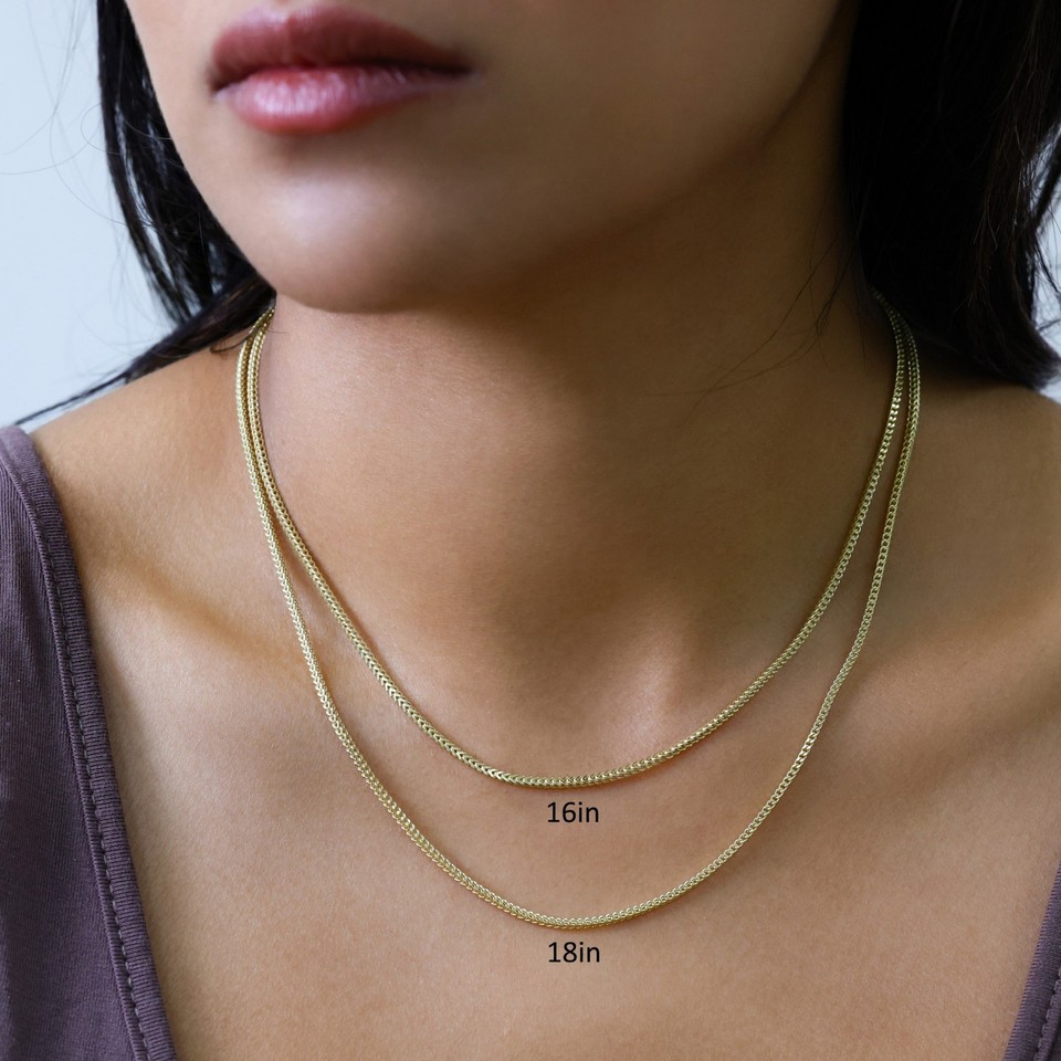 14K Yellow Gold 2mm Foxtail Wheat Box Franco Necklace Chain Mens Womens ...