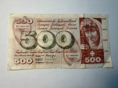 SWITZERLAND 500 FRANCS 1970 MIRROR LARGE SIZE SCARCE SWISS MONEY BANK ...