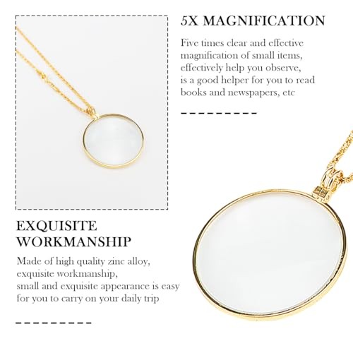 Magnifying Glass Necklace 5X Monocle Lens Hanging Necklace Pocket Reading Gold | eBay