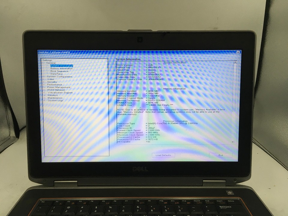 DELL LATITUDE E6420 - BOOTS TO BIOS - INTEL I5 2540M -4GB RAM - 14 ...