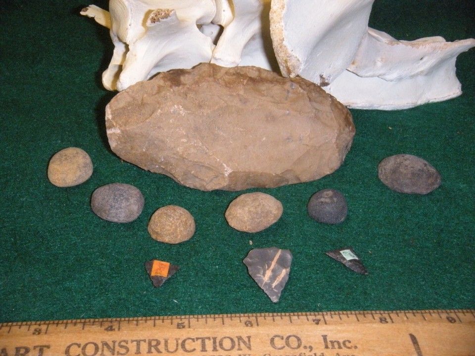 10 ALABAMA ARTIFACTS - HUNTSVILLE ALA - FLINT CELT/WAR POINTS/CONES ...