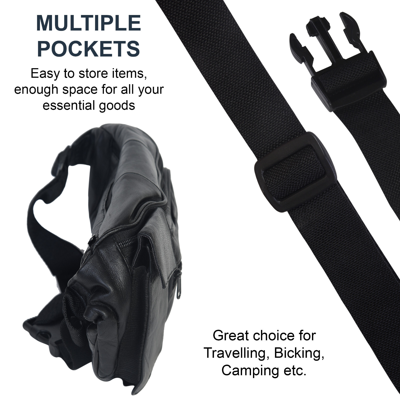 Fanny Pack Sling Bag Black Lambskin Leather Waist Bum Belt Pouch Chest ...