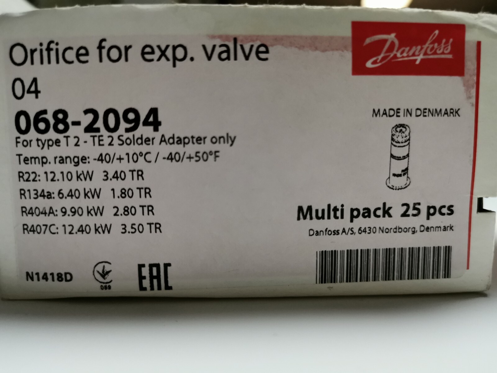 Düseneinsatz Expansionsventil thermostatisch Danfoss T2-TE2 00 068-2090 ...