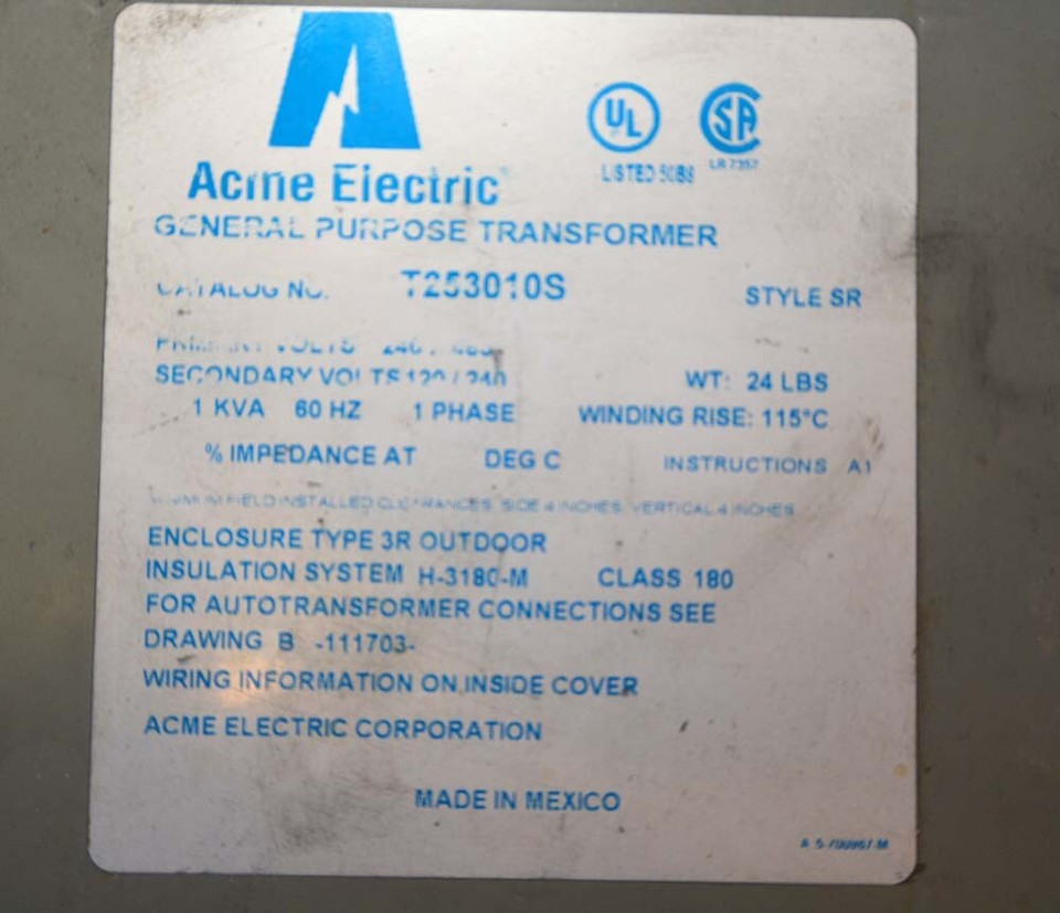 Acme Electric Transformer cat. T253010s (Inv.43331) | eBay