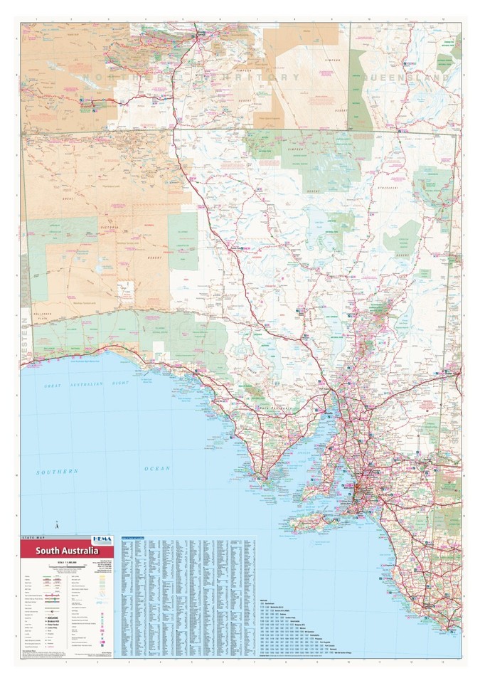 DETAILED SOUTH AUSTRALIA SA STATE ROADS MAP OF AUS WALL CHART PREMIUM ...