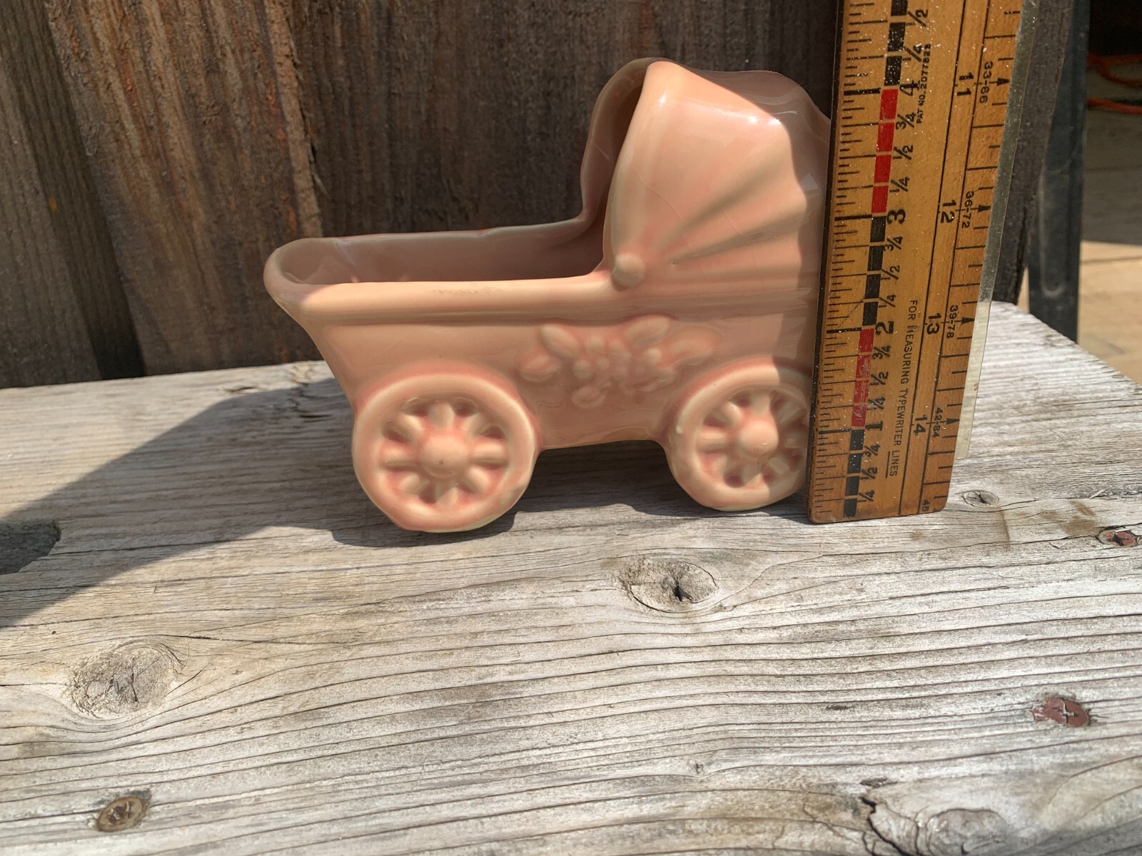 Shawnee Pottery Baby Buggy Stroller Planter With Metal Frog Inside 4 1/ ...