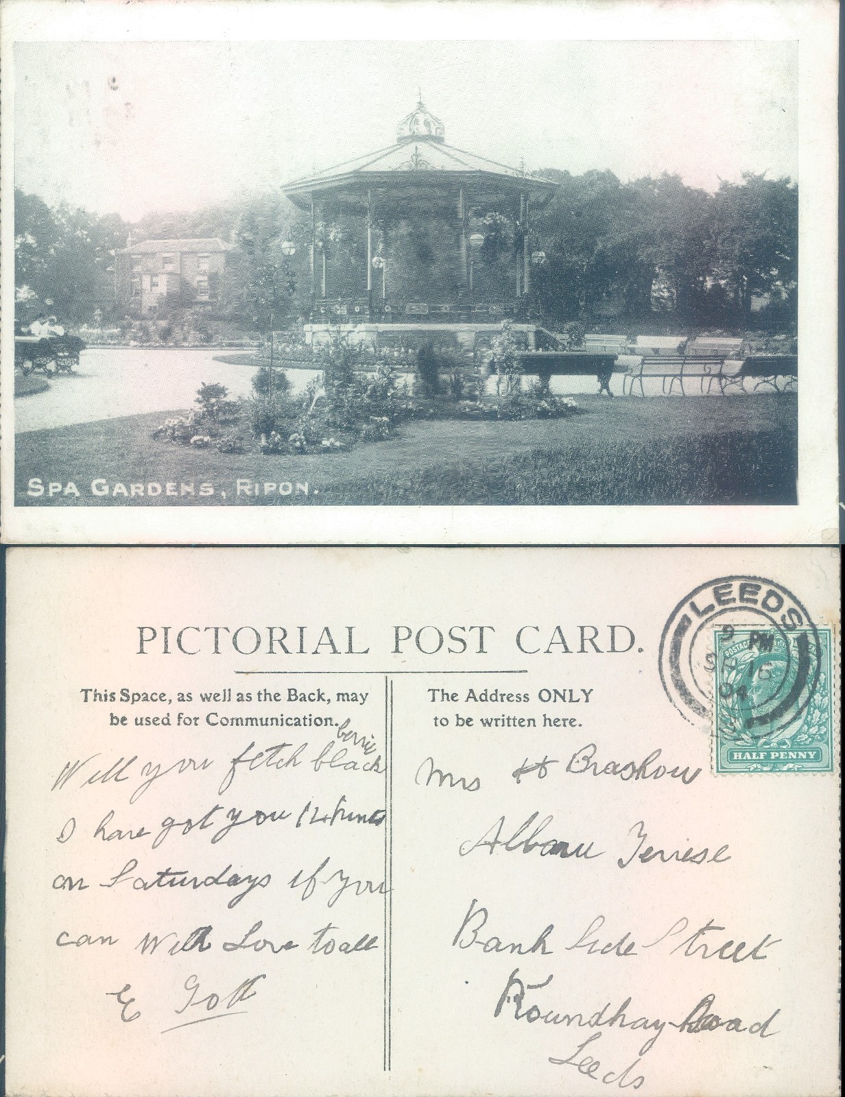 Spa Gardens bandstand Ripon 1906 postmark Architecture Landscapes ...