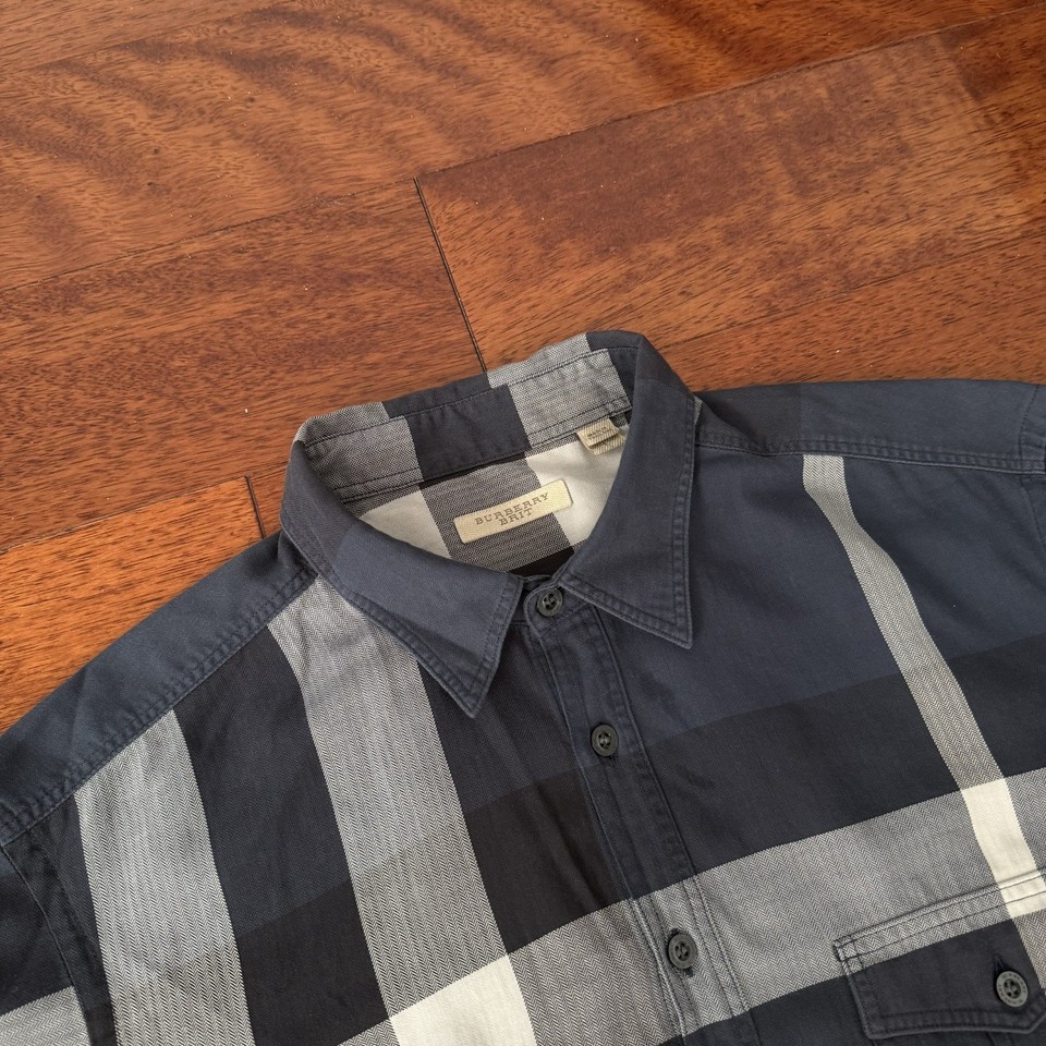 Burberry Brit Mens Nova Check Long Sleeve Tartan Button Up Shirt Blue ...