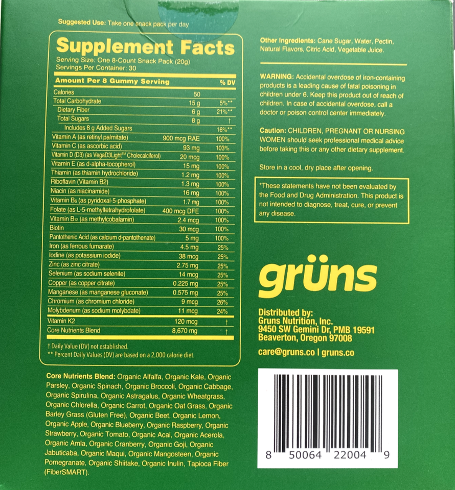 Gruns low sugar - SuperFoods Greens Gummies, Sweet Taste - 240 Gummies ...