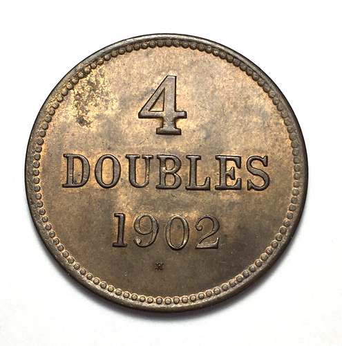 1902 GUERNSEY 4 DOUBLES VF TYPE. MINT RED LUSTER! KEY DATE! FREE ...