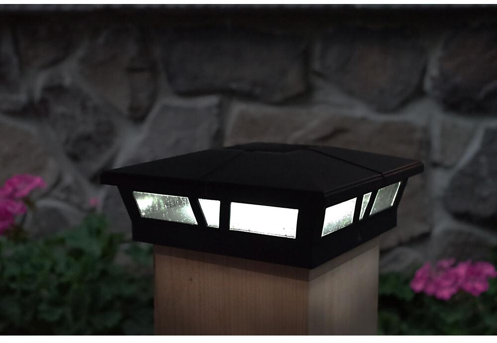 LED Solar Post Cap Outdoor Black 6 in. x 6 in. Weather Resistant ...