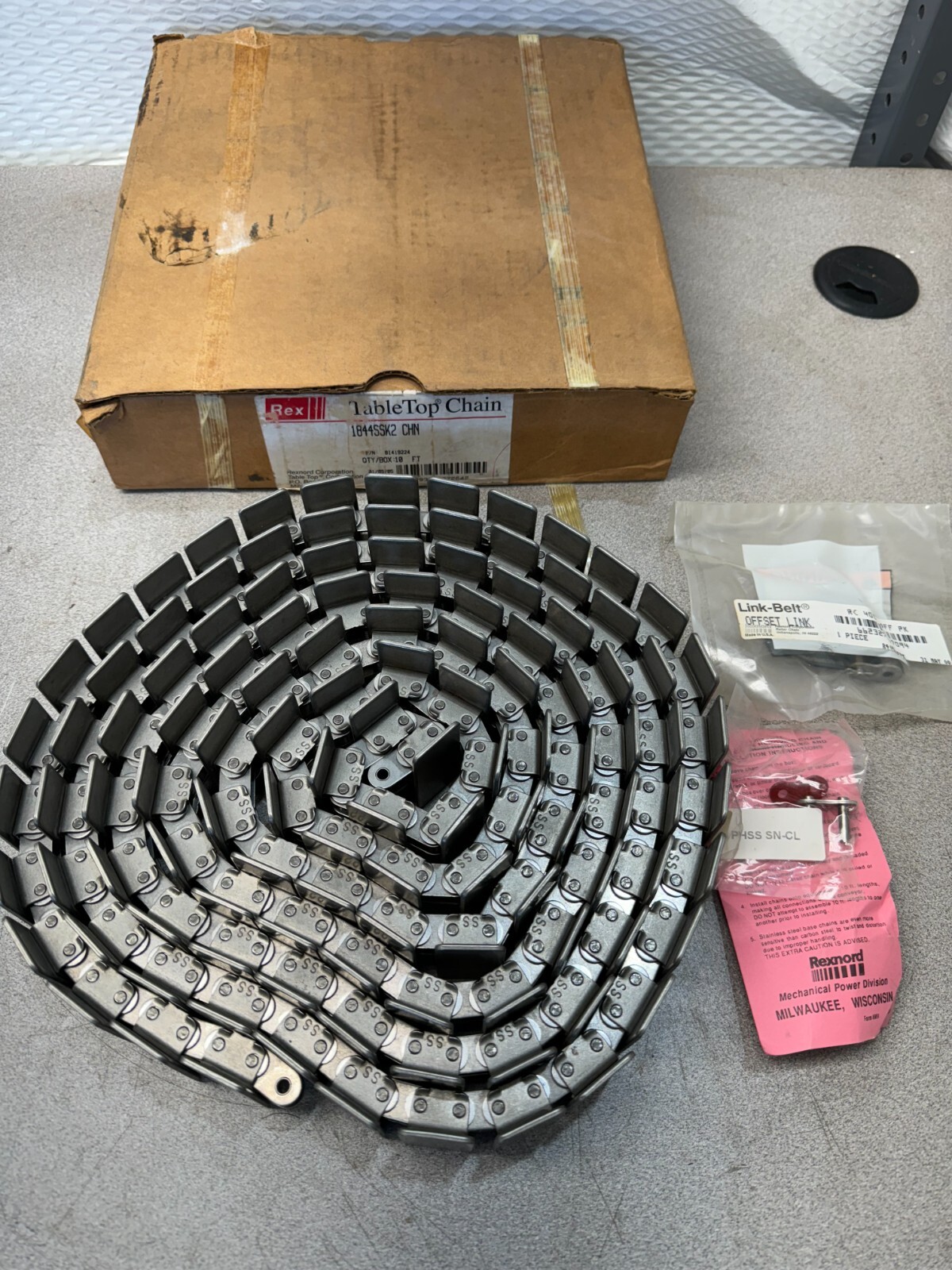 NEW REXNORD 10FT. ROLL STAINLESS STEEL 81419224 TABLE TOP CHAIN ...