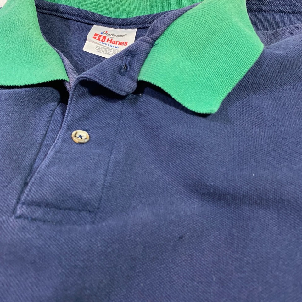 Vtg Polo Shirt Large 90's Preppy 100% Cotton Blue Hanes Stedman Casual ...