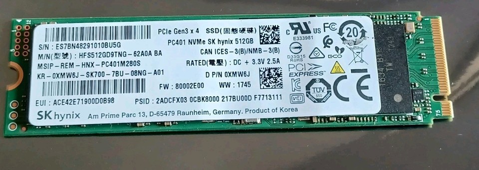 SK HYNIX PC401 512GB NVMe M.2 2280 PCIe 3x4 SSD (HFS512G39TNF) Dell ...