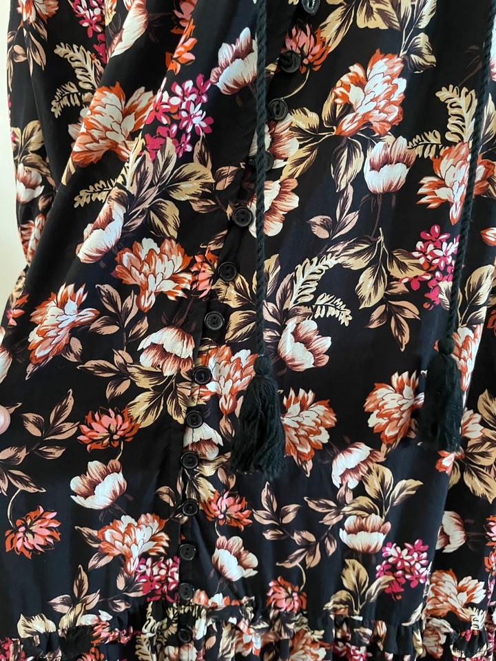 Jaase Maxi Dress Size S NWT Tasselled L/Sleeves Black Floral Party ...