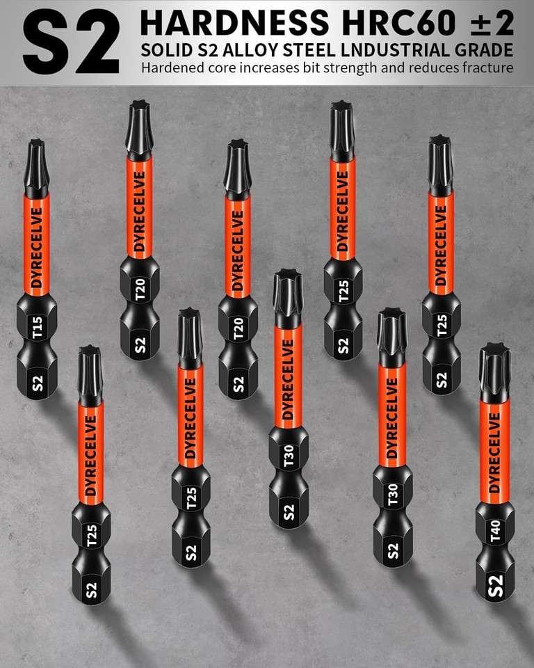 Impact Torx Bit Set T15 T20 T25 T30 T40, 10-Pack 2 Inch S2 Steel ...