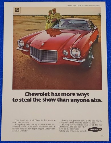 1970 CHEVY RS SPLIT BUMPER CAMARO CLASSIC PRINT AD AMERICAN ICON MUSCLE ...
