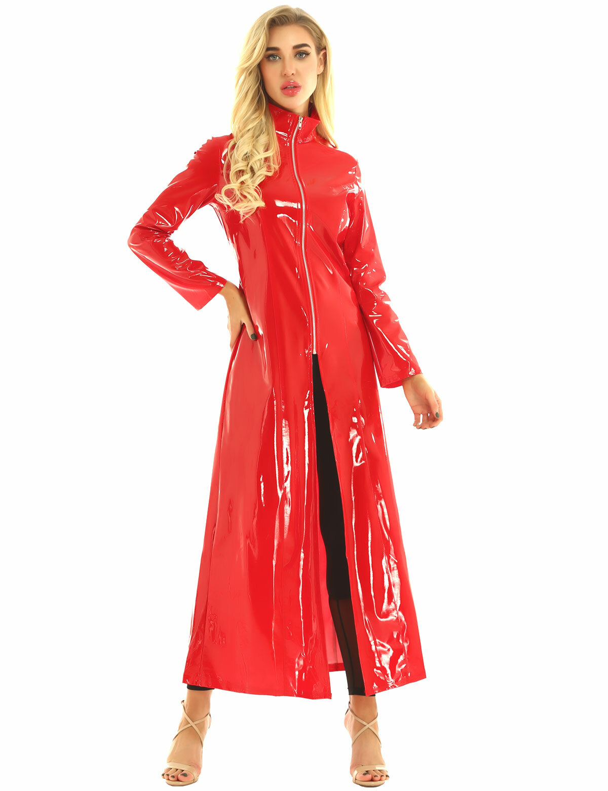 Unisex PVC Mantel Glänzend Lederjacke Lange Jacke Robe Party Club ...