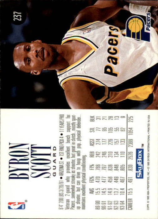 1994-95 SkyBox Premium Indiana Pacers Basketball Card #237 Byron Scott ...