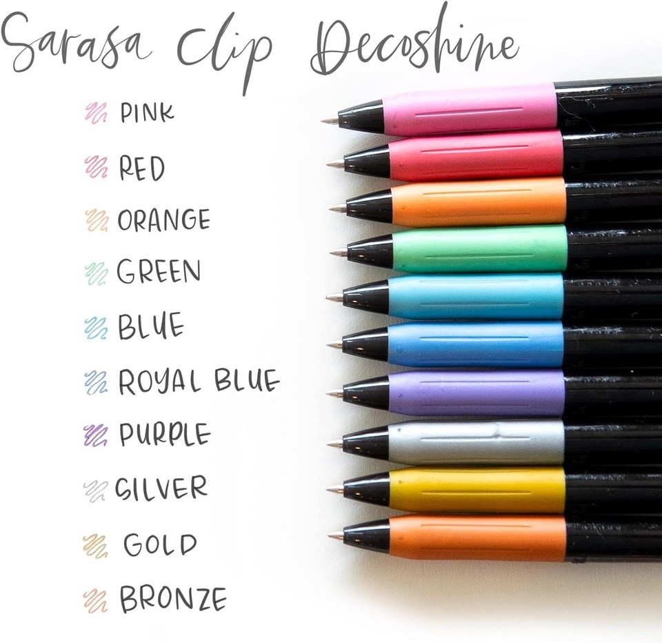 Zebra Sarasa Clip Decoshine Metallic Retractable Pen 9 Assorted Colors ...