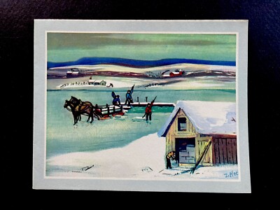 VTG Xmas Greeting Card By Zoltan Hecht Stacking Freshly Cut Ice Blocks ...