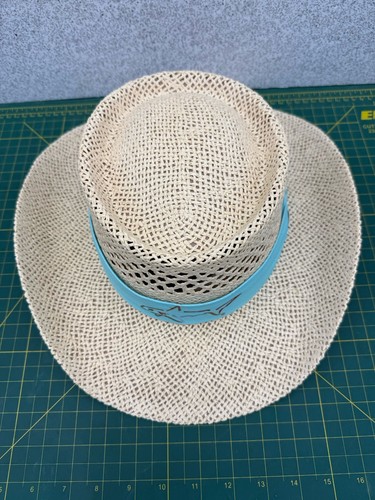 Greg Norman Signature Straw Hat w/ Embroidered Shark Logo Teal Band - Natural | eBay