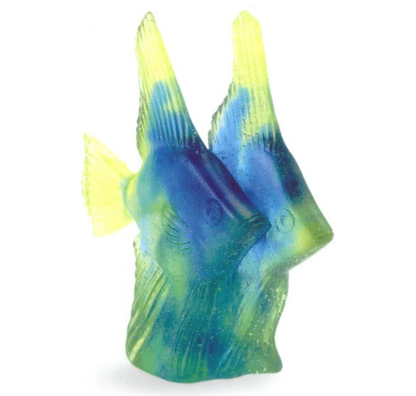 DAUM CRYSTAL FISH COUPLE BLUE AND YELLOW FIGURINE #02656-1 BRAND NIB ...