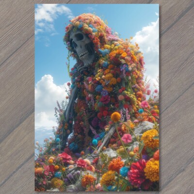 FLATCARD Grim Reaper Skeleton Flowers Strange Weird Creepy Colorful ...