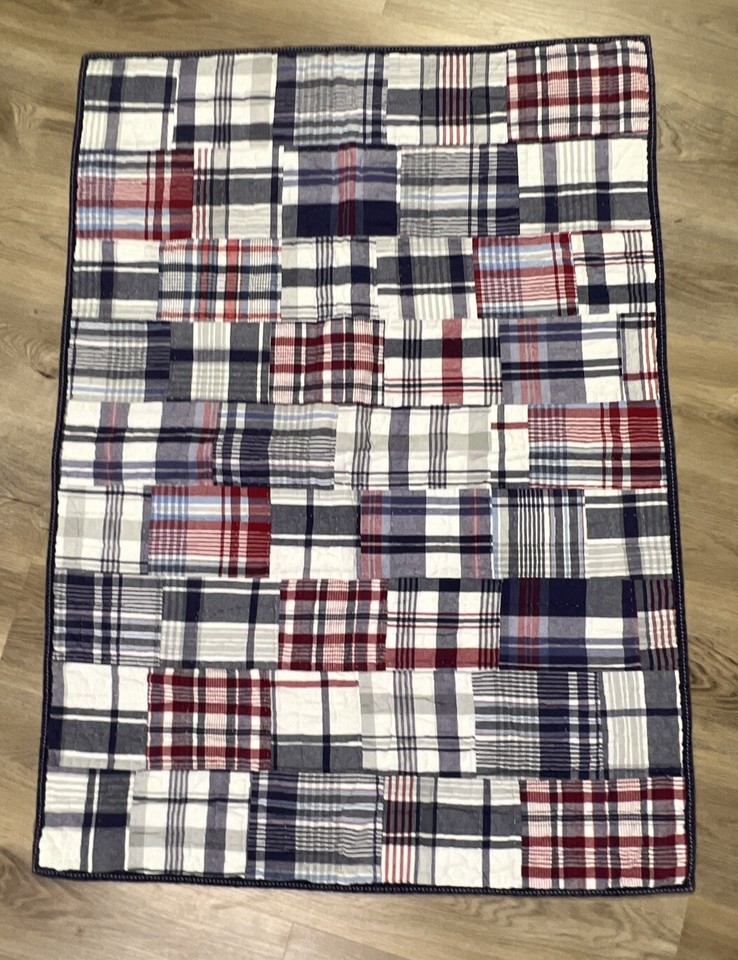 Pottery Barn Kids Madras Plaid Quil Patchwork Crib Blanket 46 x 33” | eBay