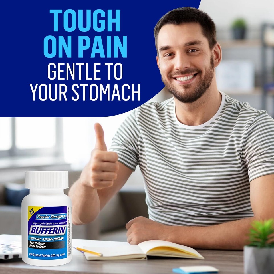 Bufferin Aspirin 325mg, Pain Reliever & Fever Reducer, with 3 Buffering ...