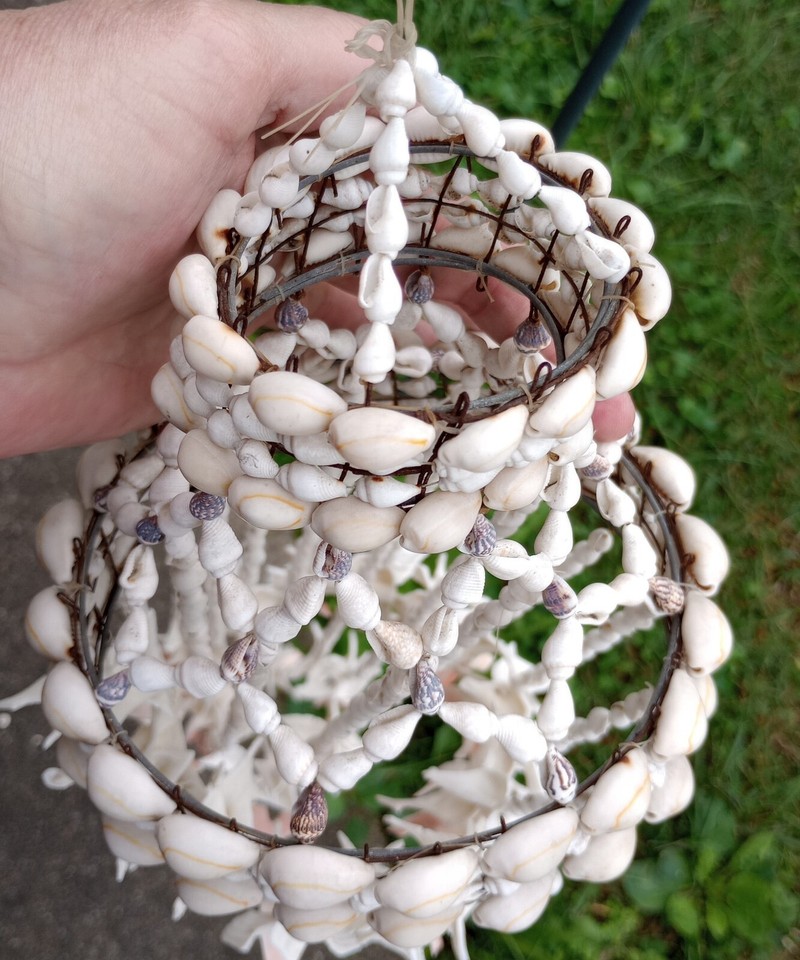 Wind Chimes Sea Shell Macrame Hanging Boho MCM Tiki 24" Whimsical Vtg ...