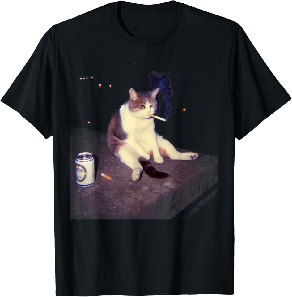 Cigarette Kitten Funny Smoking Cat Meme Stupid Brainrot T-Shirt | eBay