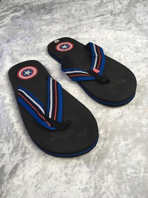 Marvel Captain America Flip Flops Size 12/13 Black Blue Red Striped ...