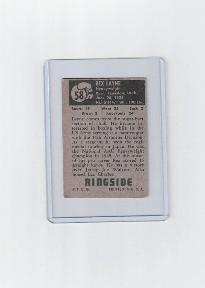 1951 RINGSIDE boxing trading card REX LAYNE #58 in hard sleeve NICE! | eBay