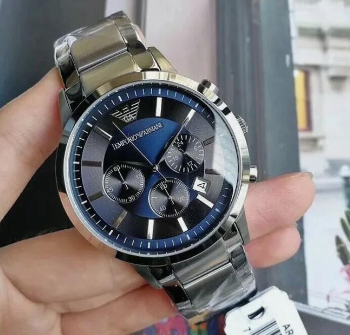 NEW GENUINE EMPORIO ARMANI MEN'S WATCH AR2448 STAINLESS STEEL BLUE DIAL ...