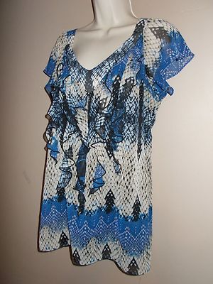 NY Collection Womens Size L MultiColor Blue Python Print Semi-Sheer ...