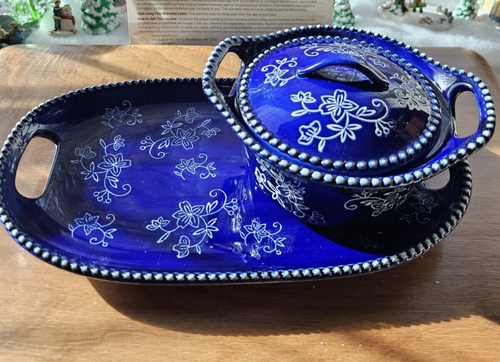 3pc Temptations Blue Floral Lace Lidded Soup and Sandwich Set - NEW ...
