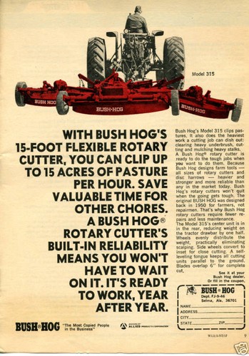 1972 Print Ad of Bush Hog 315 Farm Tractor Mower | eBay