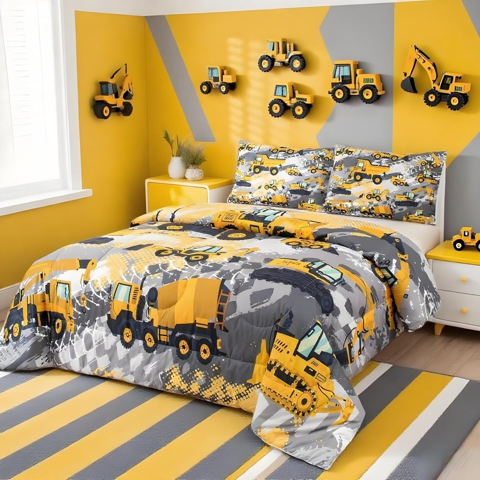 Boys Construction Bedding Set Full Size Comforter for Kids Tractor ...