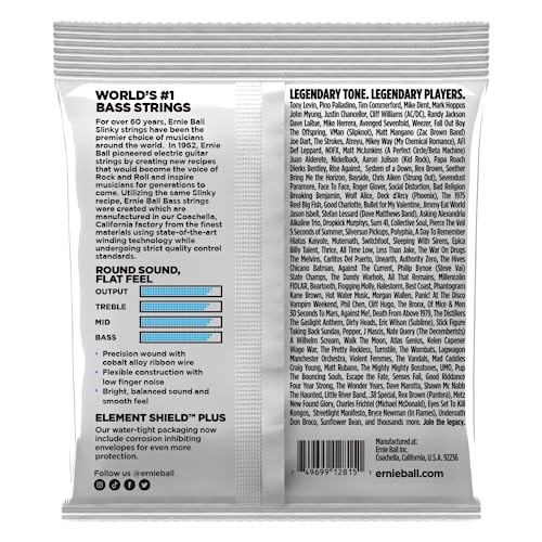 Ernie Ball Extra Slinky Flatwound Bass Guitar Strings, Extra, (40-95 ...
