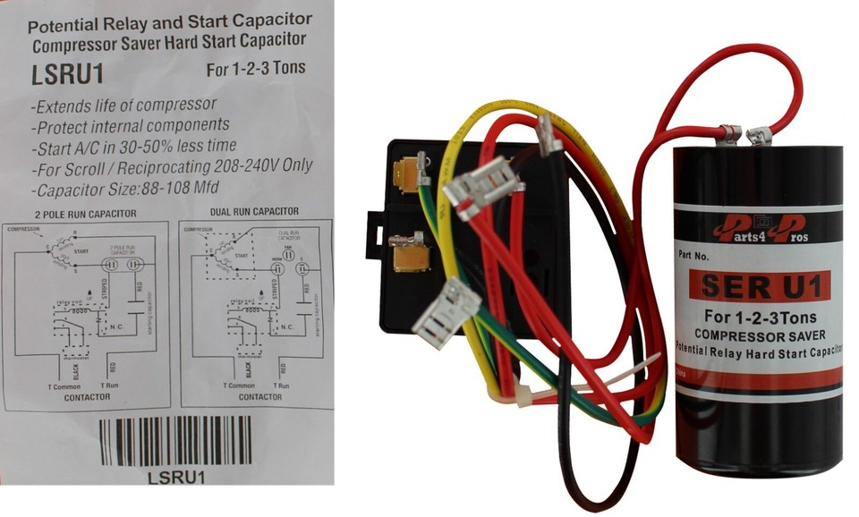 CSRU1 Compressor Saver Hard Start Kit for 1 to 3 Ton Systems SER-U1 ...